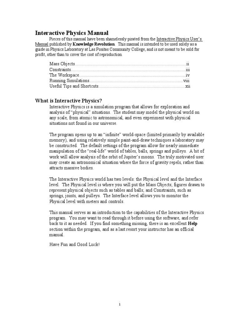 Interactive Physics Manual | Download Free PDF | Force | Mass