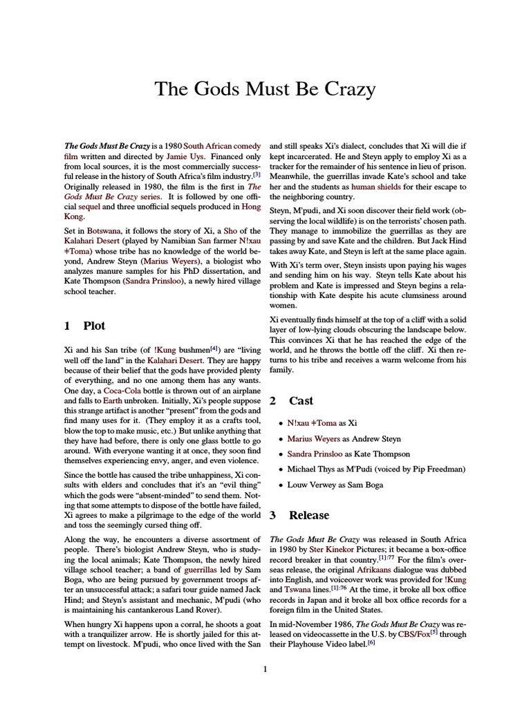 The Gods Must Be Crazy | PDF