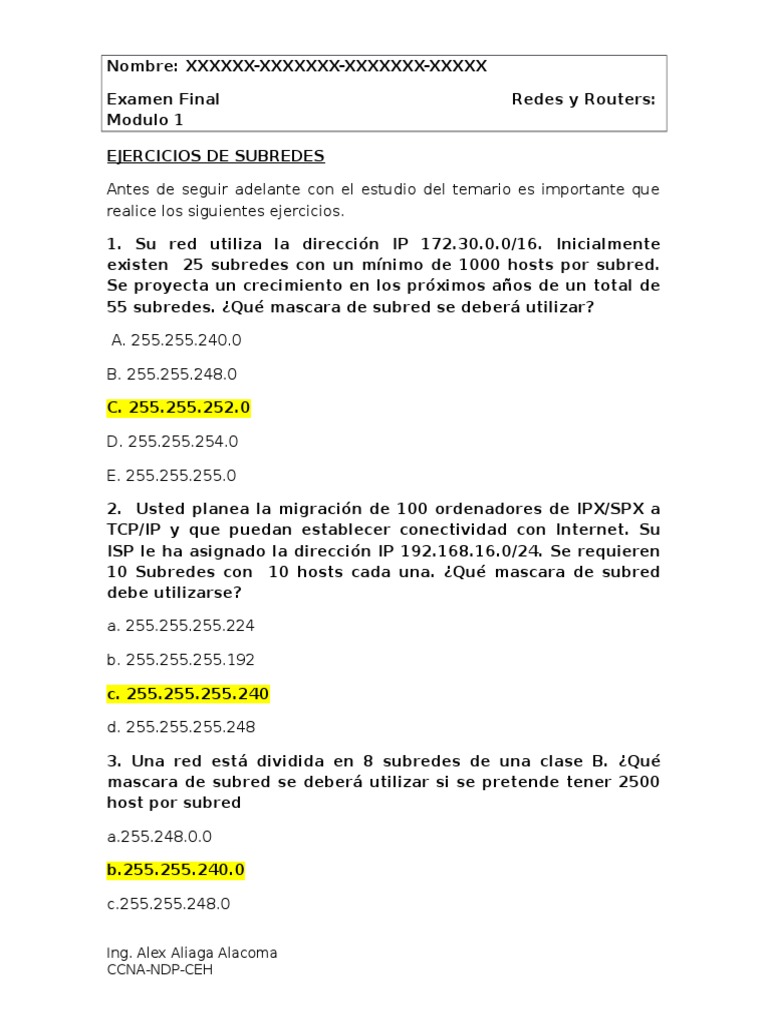 Ejercicios de Subredes | PDF | Dirección IP | Redes de computadoras