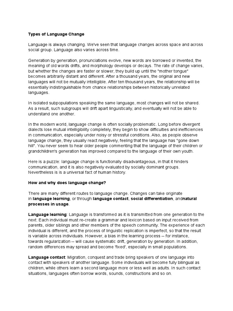 Types of Language Change | PDF | Lexicon | Linguistics