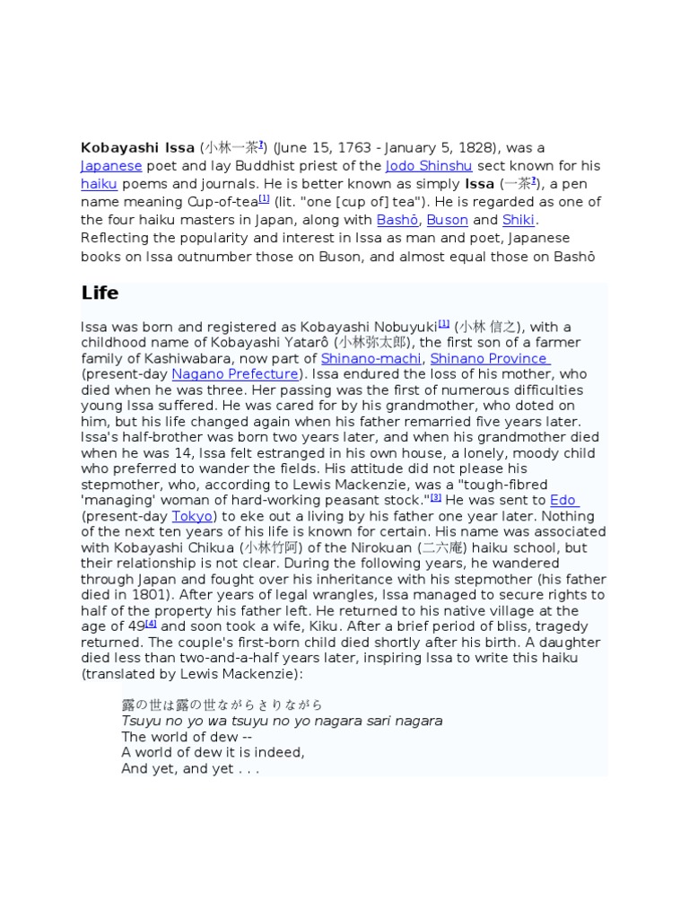 Kobayashi Issa Pdf Japanese Literature Japanese Poetry
