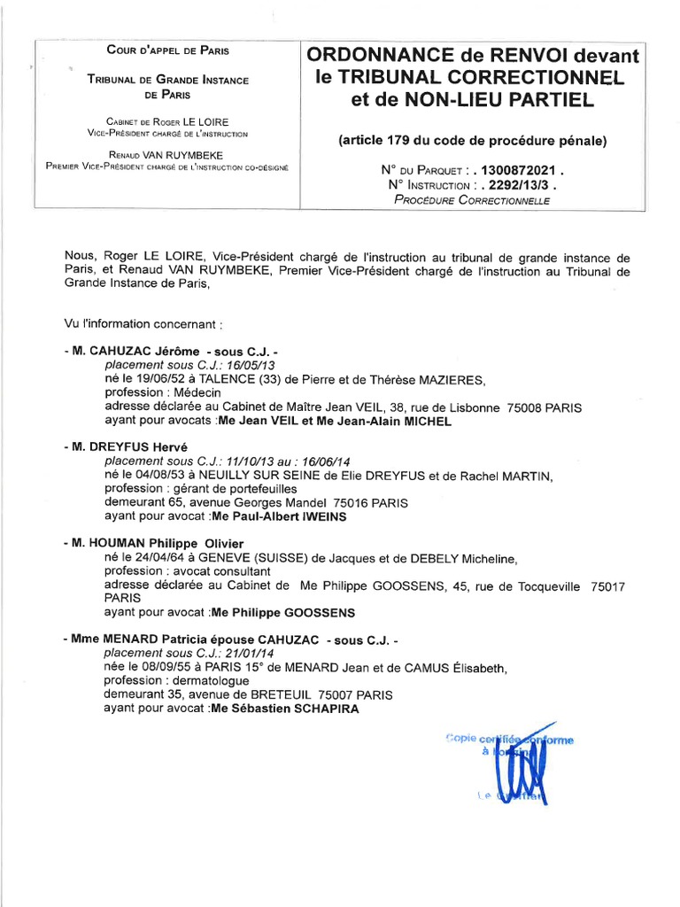 Ordonnance de renvoi devant le tribunal correctionnel de Jérôme Cahuzac | Banques | Économie ...