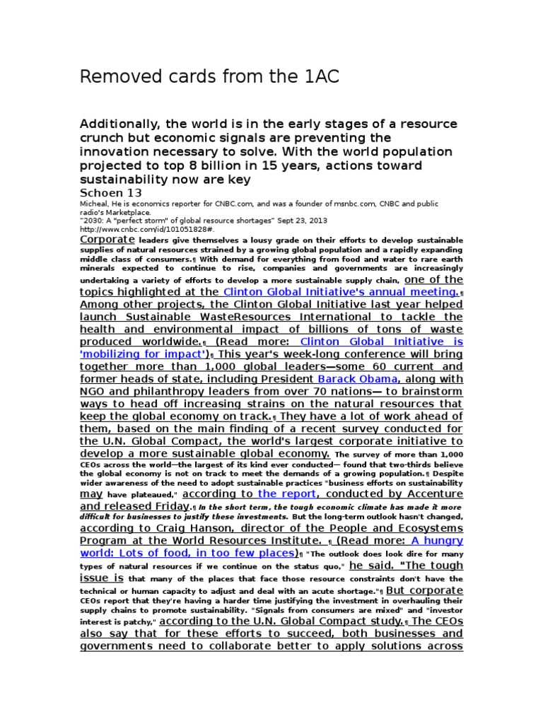 Removed Cards From The 1AC: Schoen 13 | PDF | Desalination | Renewable Energy