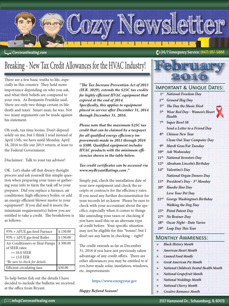 Cozy Newsletter February 2016 | PDF | Furnace | Air Conditioning