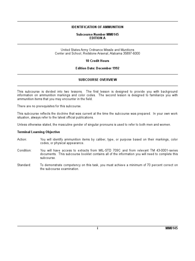 US Army Identification of Ammunition Course | PDF | Ammunition ...