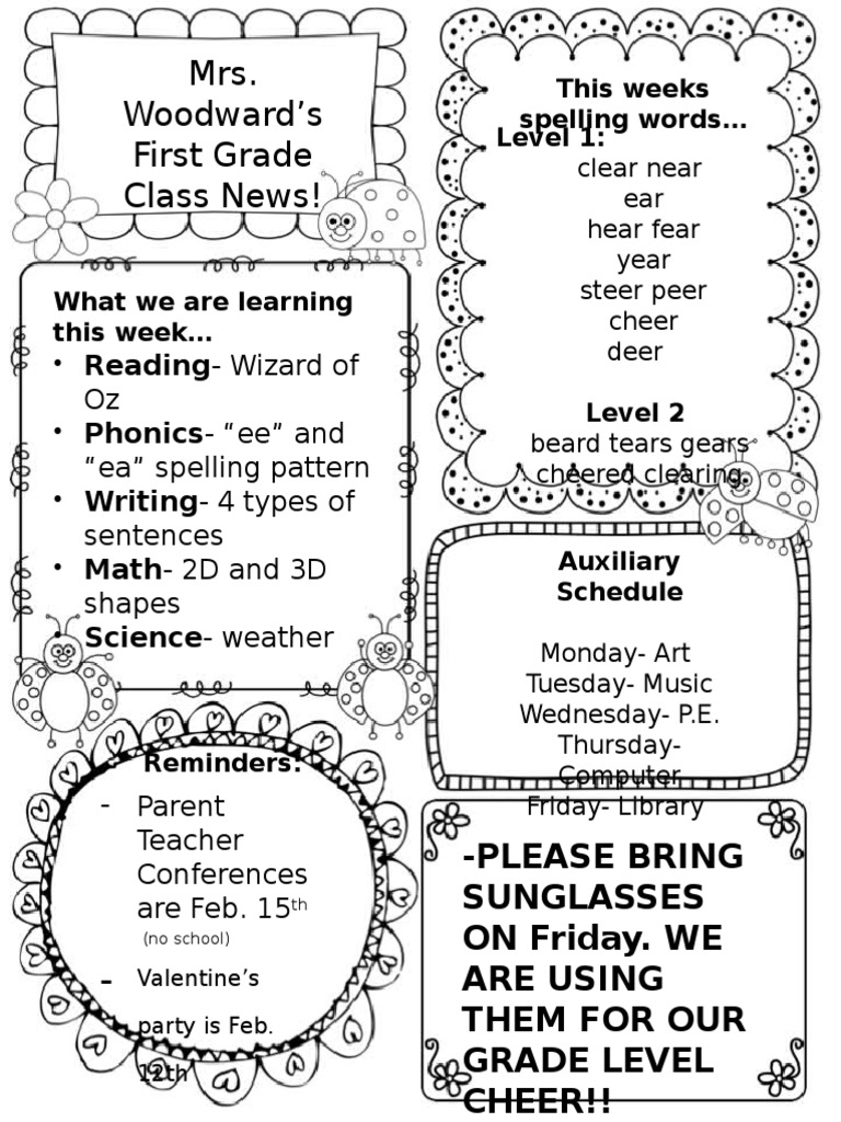 First Grade Weekly News & Schedule | PDF