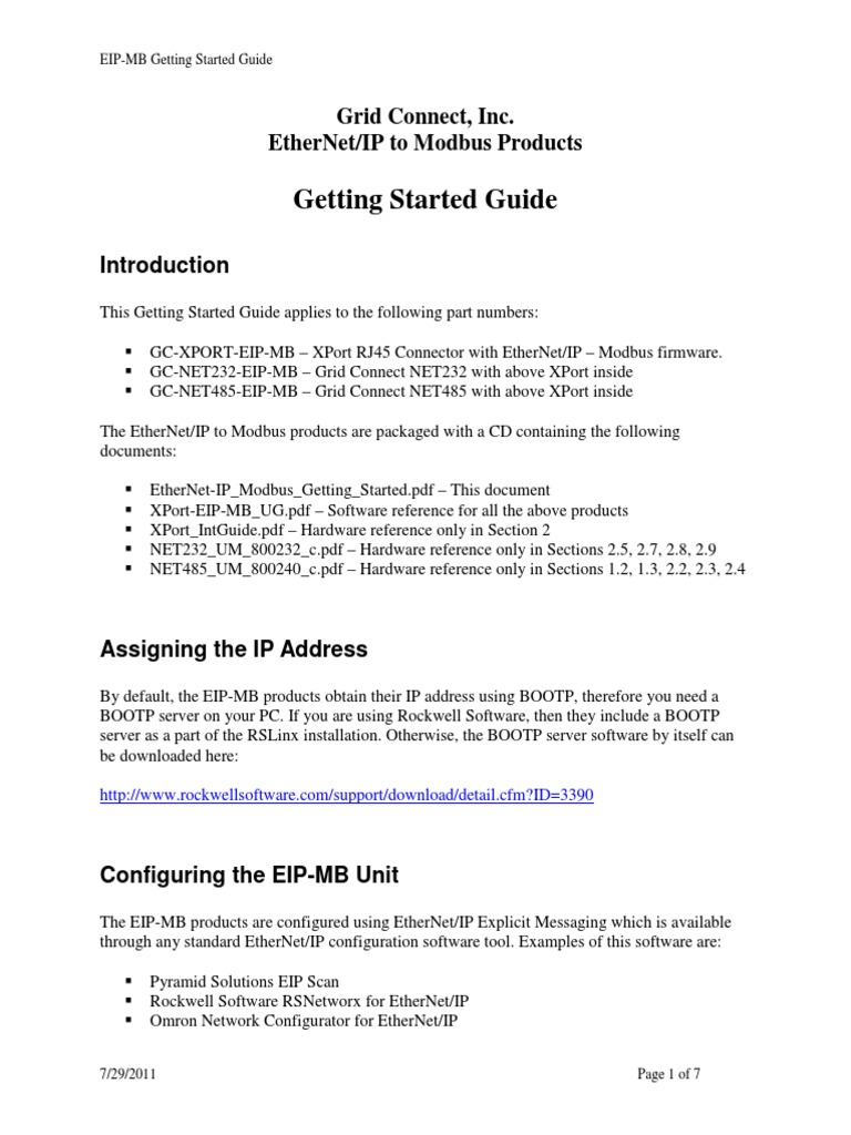 EtherNet-IP Modbus Getting Started | PDF | Ip Address | Input/Output