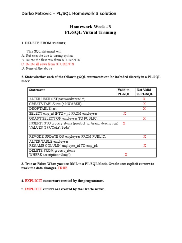 PL/SQL Homework 3 Solution | PDF