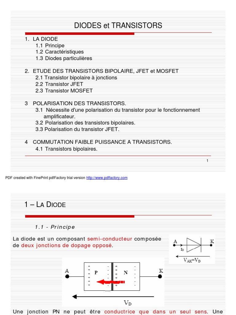 Diodes et Transistors : Cours Complet | PDF | Transistor bipolaire | Diode