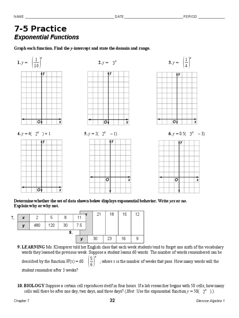 7 5 Practice | PDF | Exponential Function | Function (Mathematics)