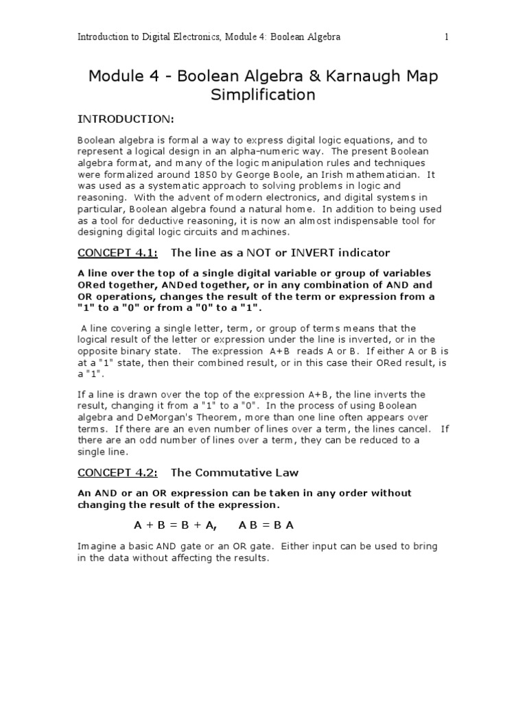 Boolean Algebra and Karnaugh Map Simplification | PDF | Boolean Algebra ...