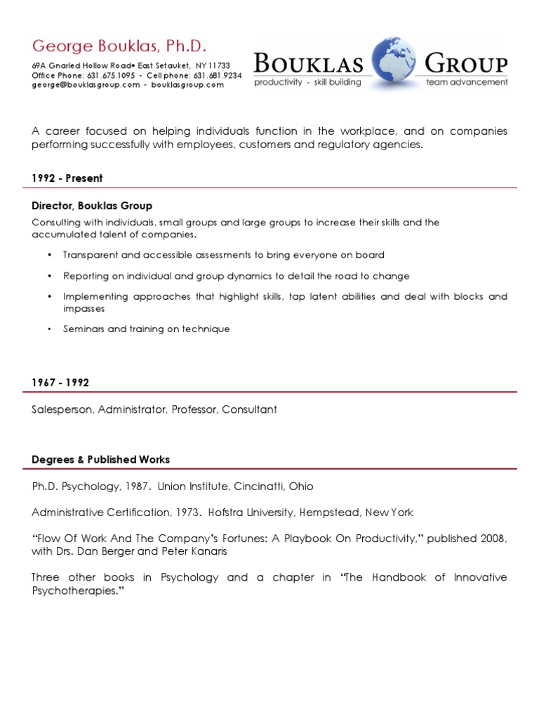 George Resume - The Bouklas Group | PDF | Neuroscience | Behavioural ...