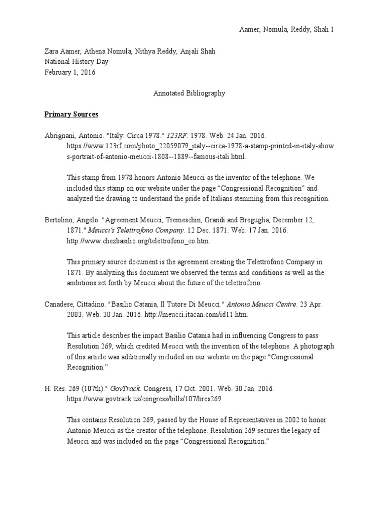 NHD Annotated Bibliography | PDF | Websites | World Wide Web