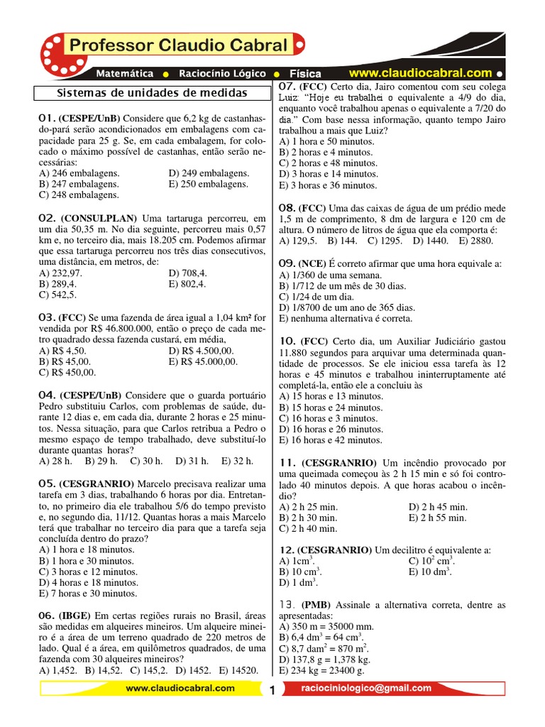 Sistemas de Unidades de Medidas 01 | PDF | Referência | Unidades de medida