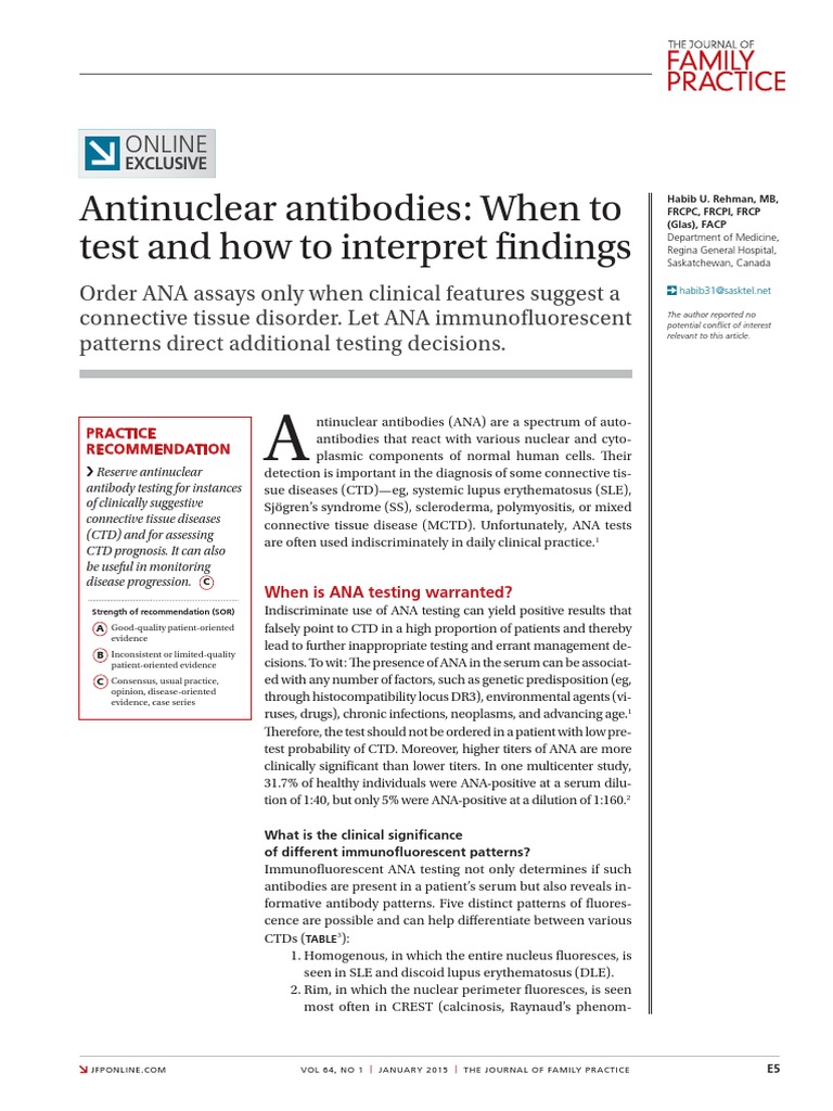 Ana Test | PDF | Systemic Lupus Erythematosus | Autoimmune Disease