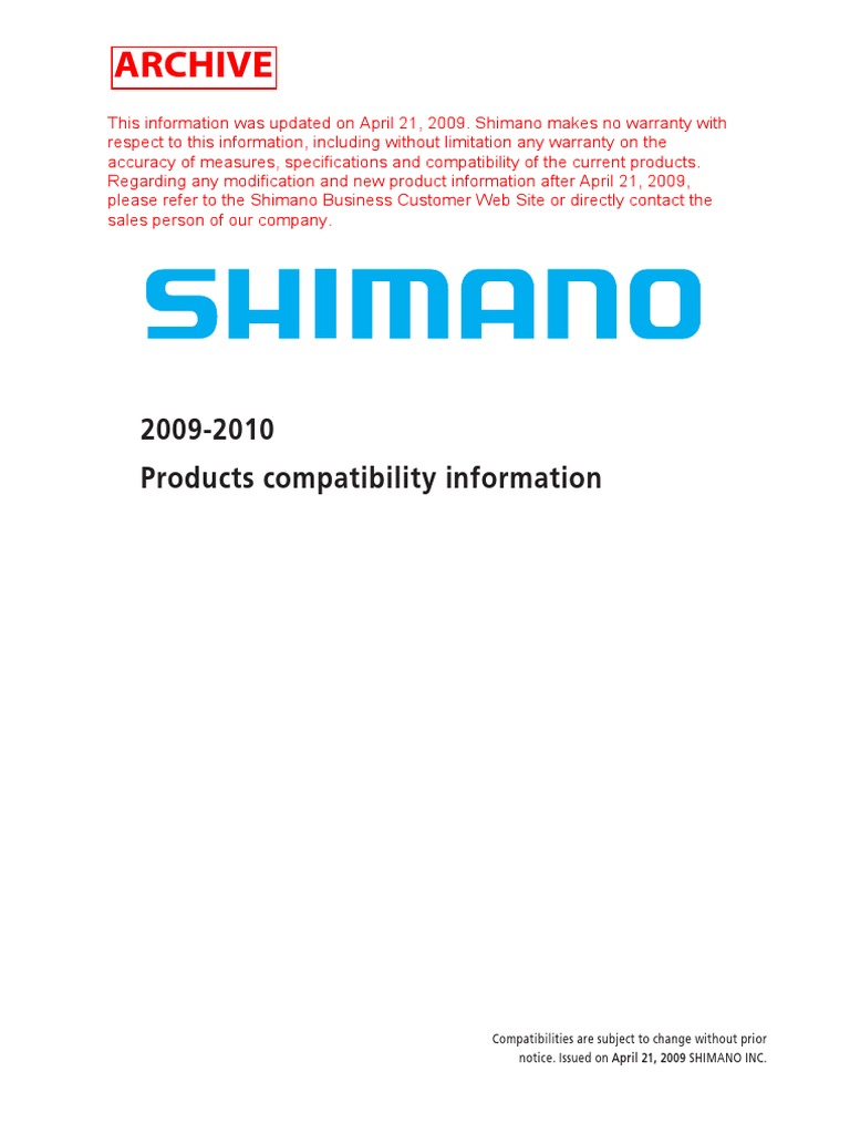 Shimano 2010 Bicycle Parts Compatibility Chart | PDF | Vehicle Parts ...