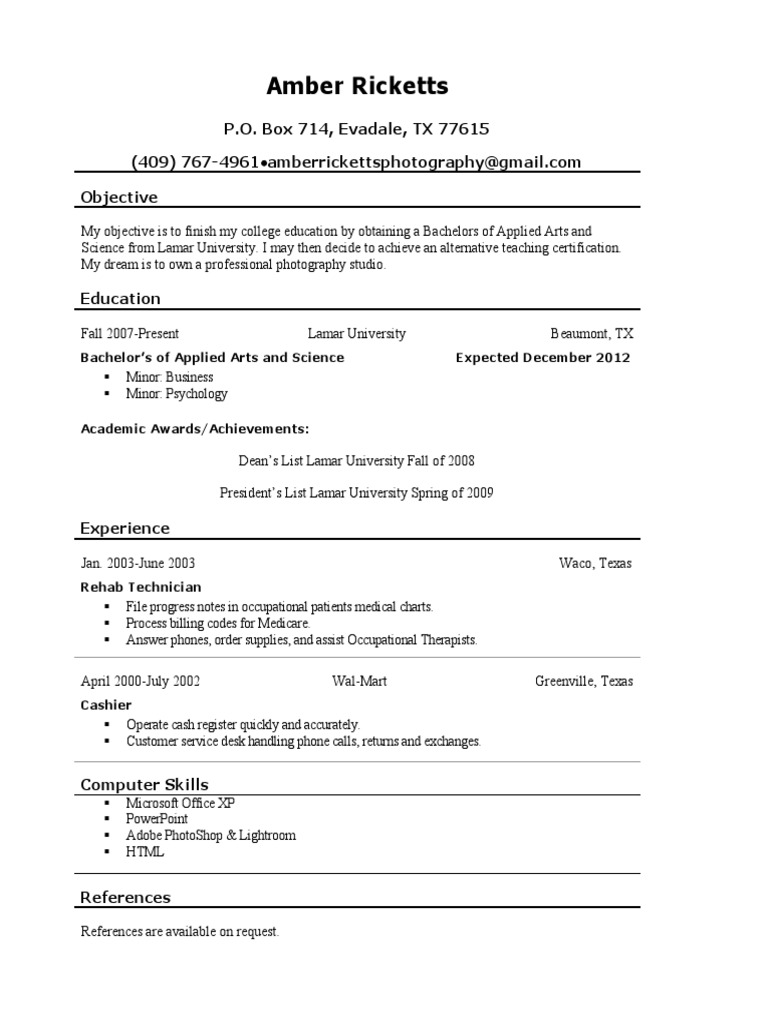 Amber Ricketts Photography Resume | PDF