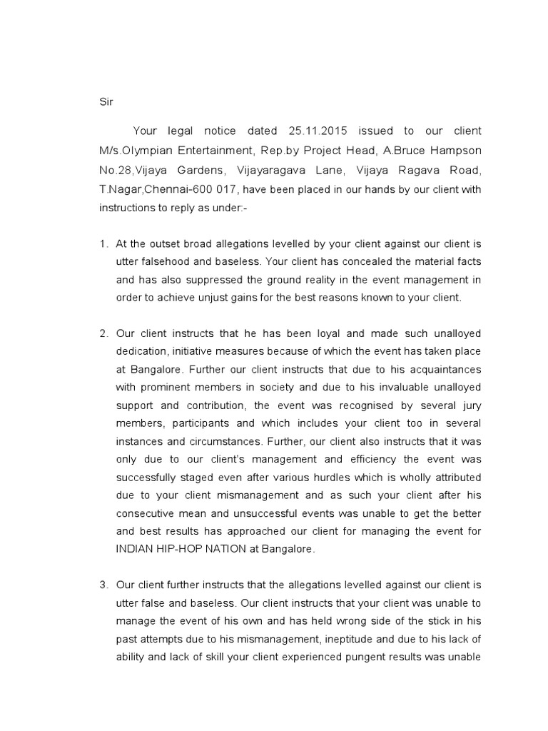 Reply legal Notice | Defamation | Politics