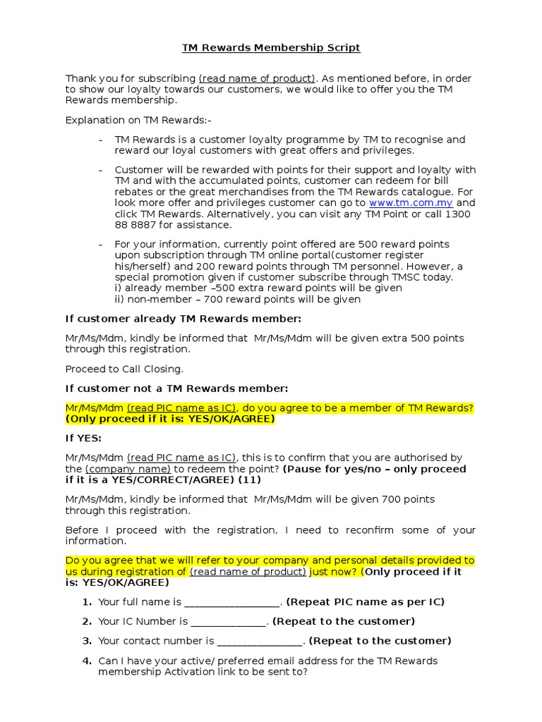 TM Rewards Script 22032012 | PDF | Loyalty Program | Telecommunications