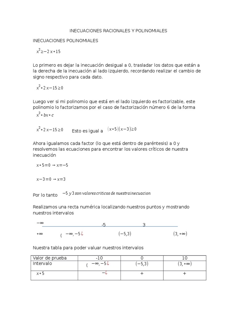 Inecuaciones Polinomiales | PDF | Intervalo (Matemáticas) | Factorización