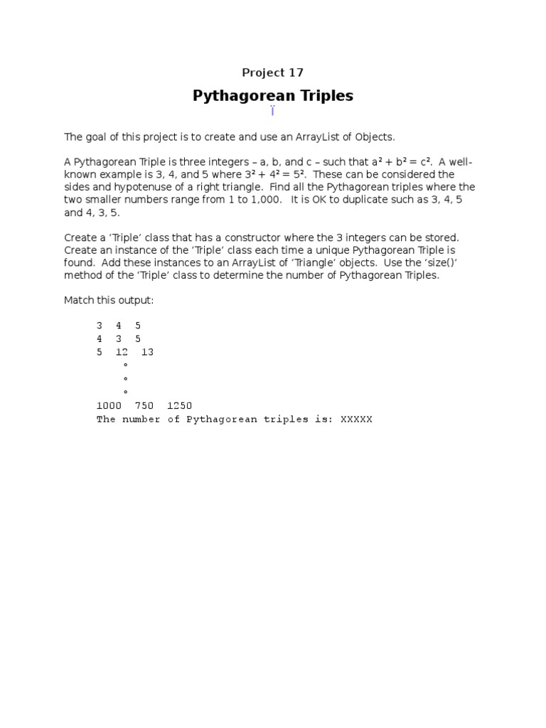 Pythagorean Triples: Project 17 | PDF | Teaching Methods & Materials