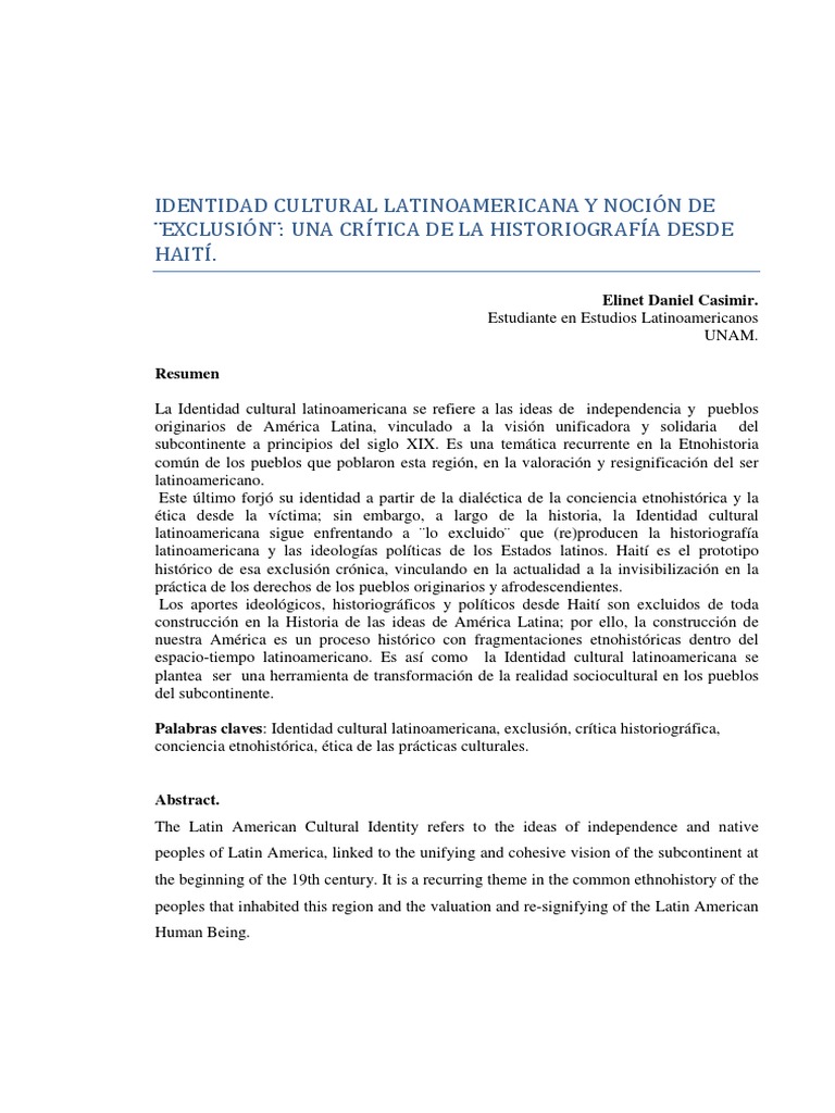 Identidad Culturalatinoamericana e Casimir PDF | PDF | America latina | Haití