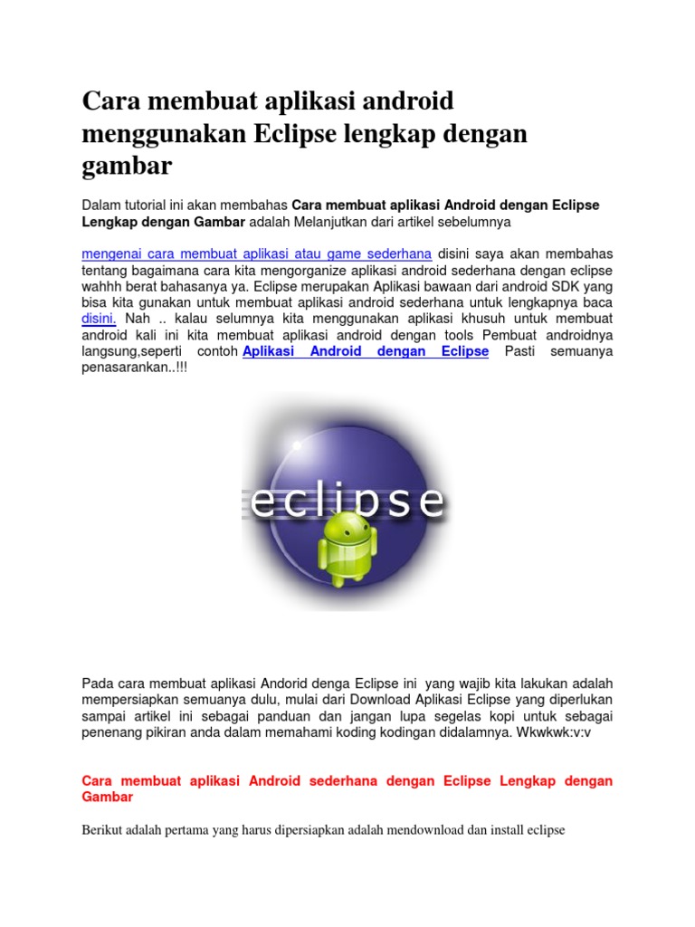 Cara Membuat Aplikasi Android Menggunakan Eclipse Lengkap Dengan Gambar | PDF