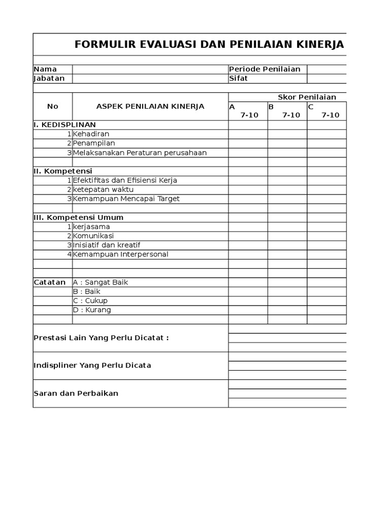 Form Penilaian Kinerja Kerja | PDF