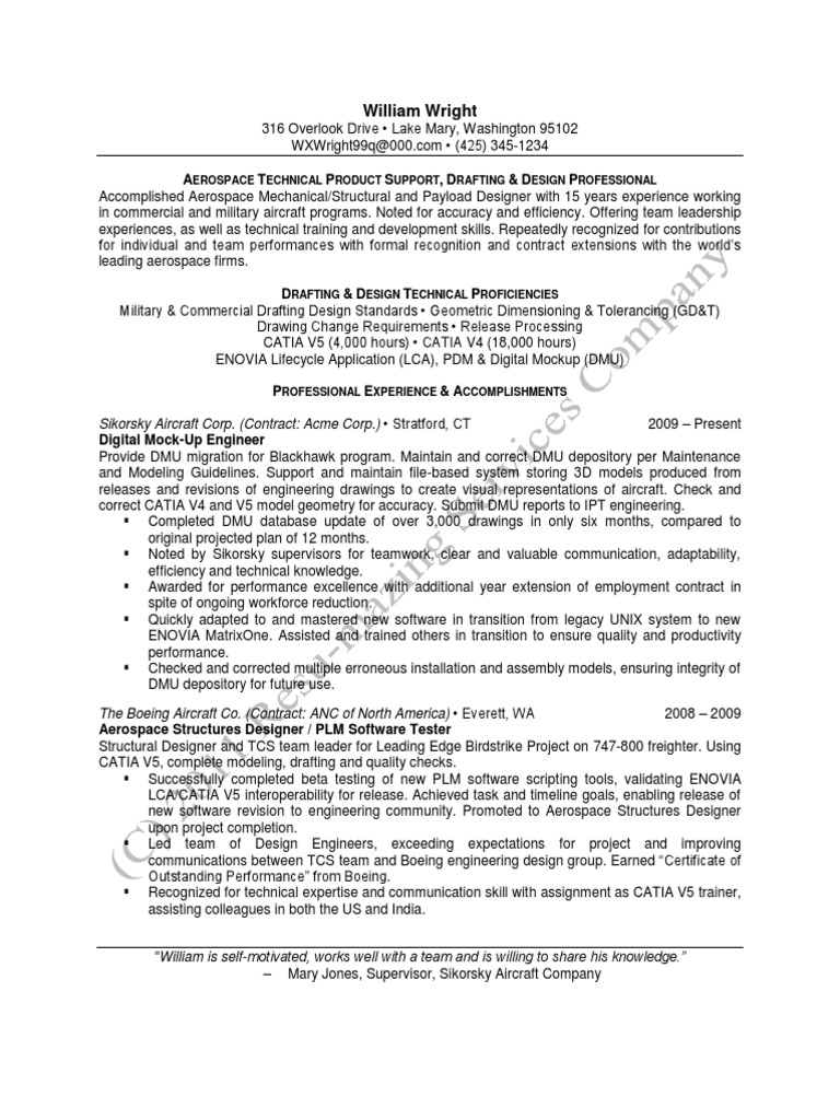 Aerospace Sample Resume | PDF | Boeing | Engineering