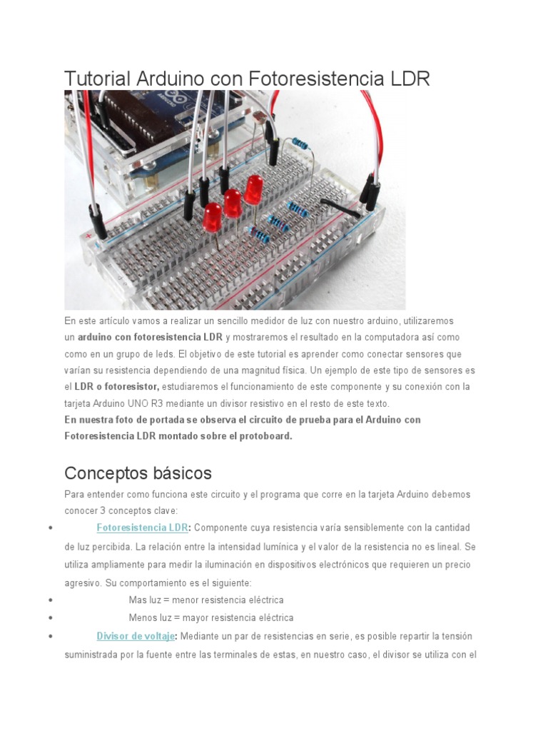Tutorial Arduino Con Fotoresistencia LDR | Arduino | Resistencia eléctrica y conductancia