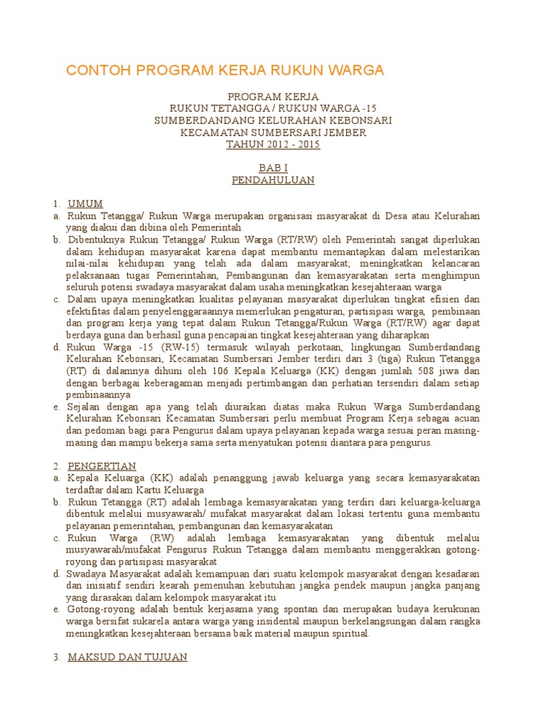 Contoh Program Kerja Rukun Warga | PDF