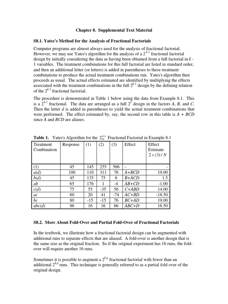 Chapter 8. Supplemental Text Material S8.1. Yates's Method For The ...