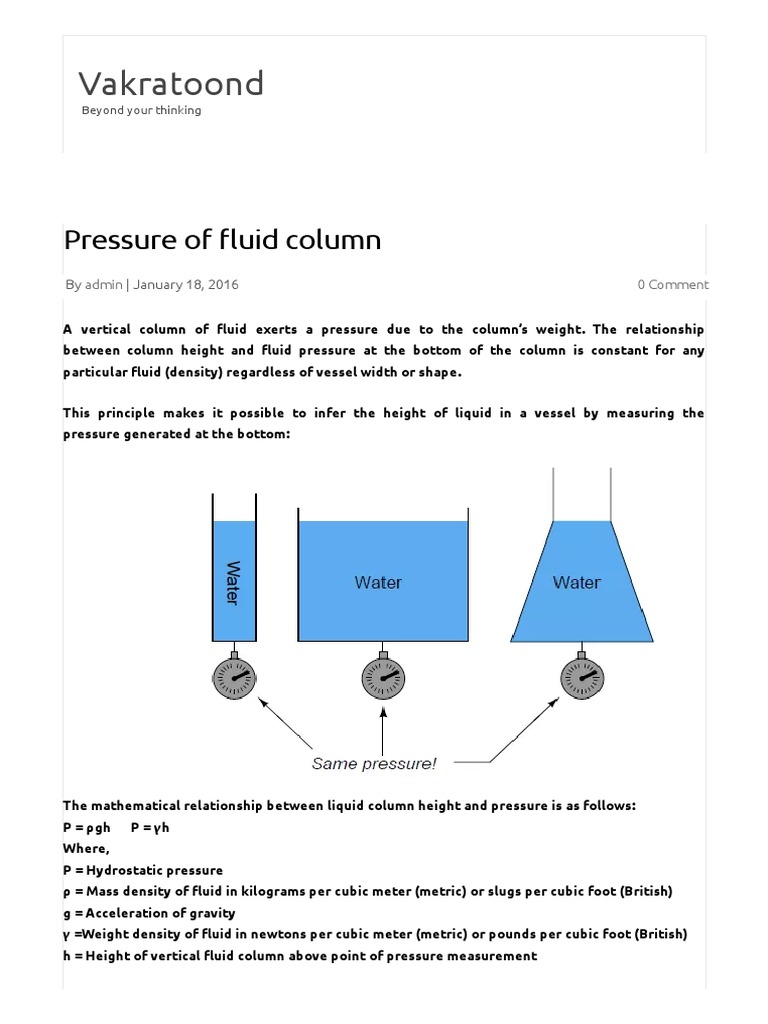 Pressure of Fluid Column | PDF