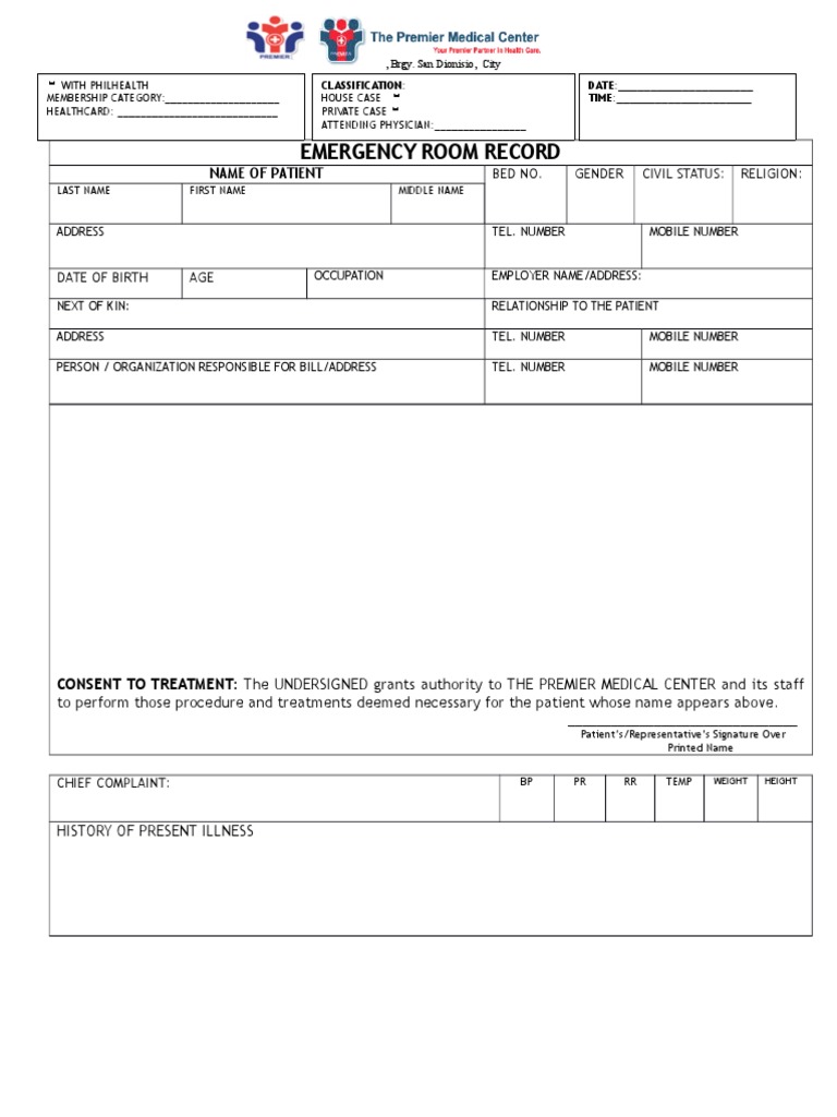 Emergency Room Patient Record Template | PDF | Social Science | Law