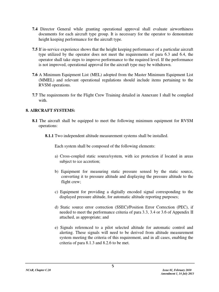 RVSM (Aircraft System) | PDF | Altimeter | Avionics