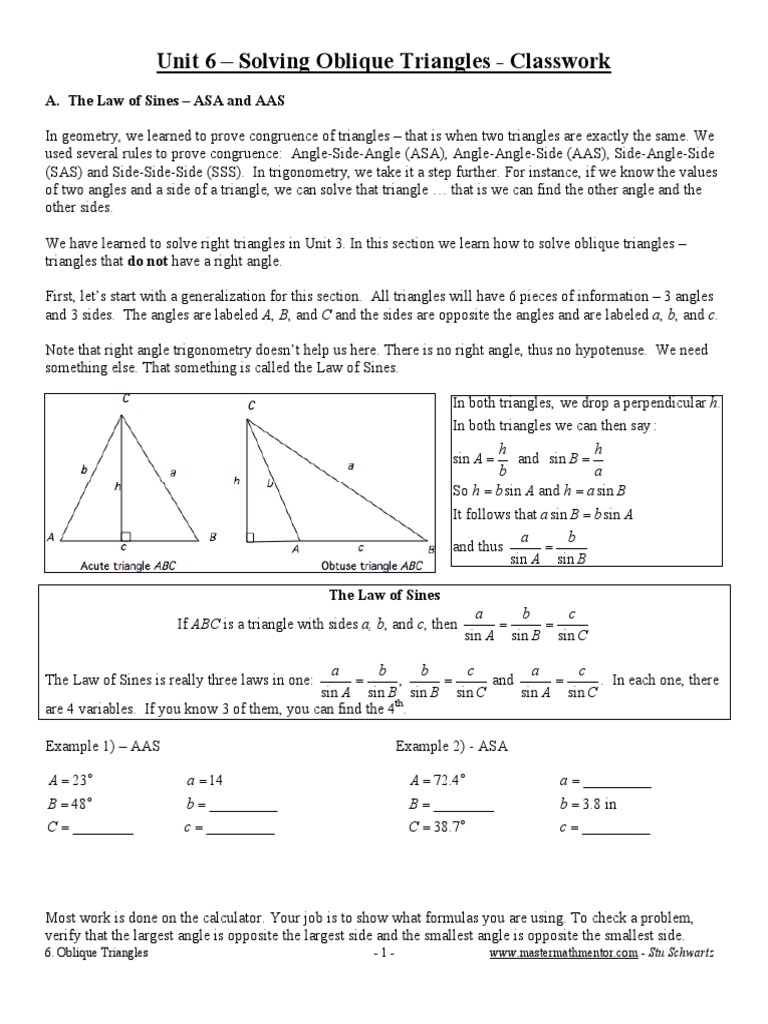 Oblique Triangles | PDF | Sine | Trigonometric Functions