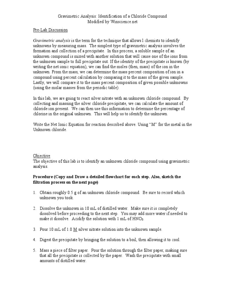 Gravimetric Analysis of Chloride Compound | PDF | Precipitation ...