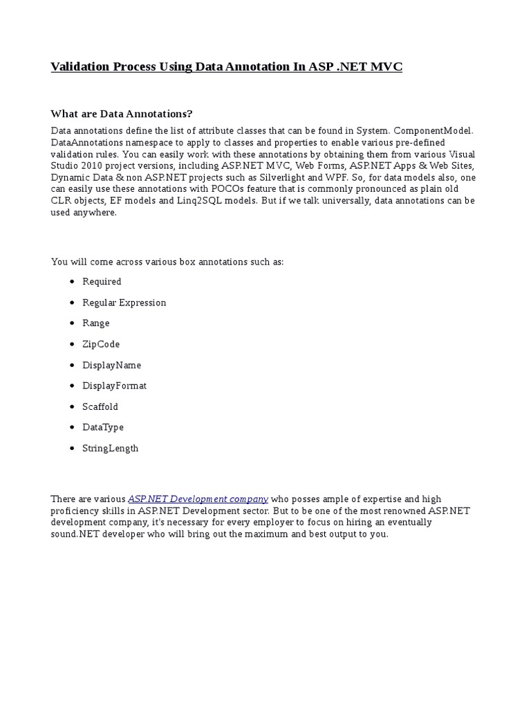 Asp .Net MVC Validation Process Using Data Annotation | PDF | Entity ... Asp .Net MVC Validation Process Using Data Annotation | PDF | Entity ...