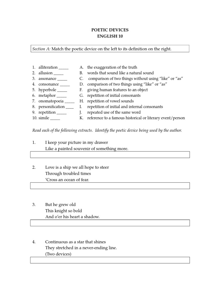 POETIC DEVICES Worksheet 1 | PDF | Poetry | Literary Techniques