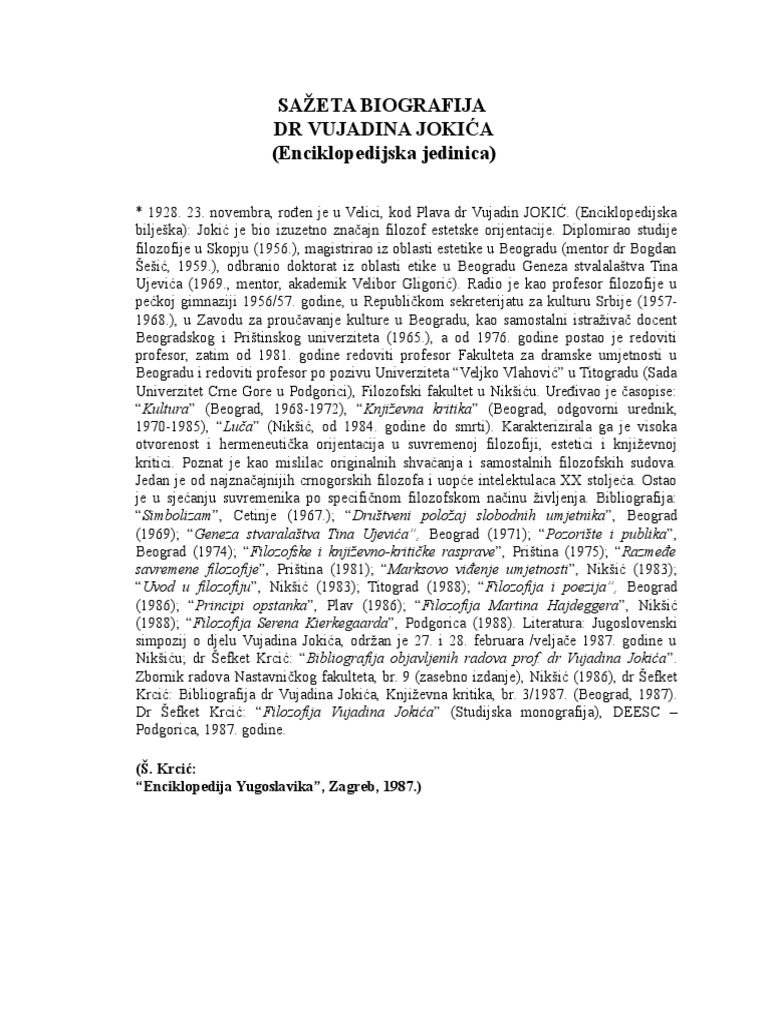 Sažeta Biografija | PDF