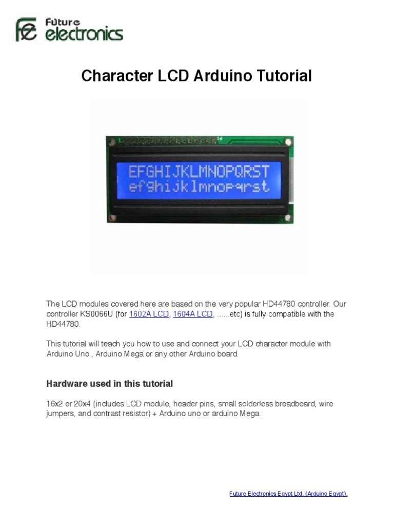Charcter LCD Arduino Tutorial | PDF | Arduino | Manufactured Goods
