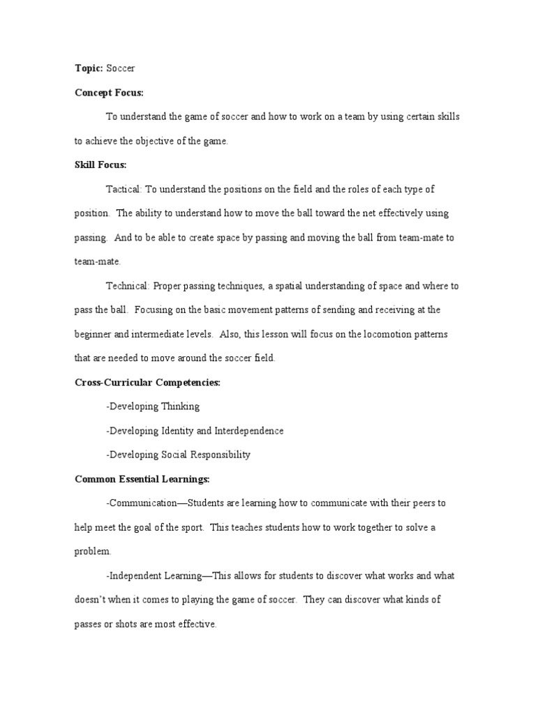 Soccer Passing Lesson Plan | Lesson Plan | Educational Assessment