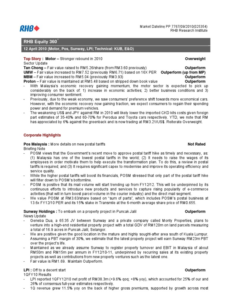 RHB Equity 360° (Motor, Pos, Sunway, LPI Technical: KUB, E&O) - 12/04 ...