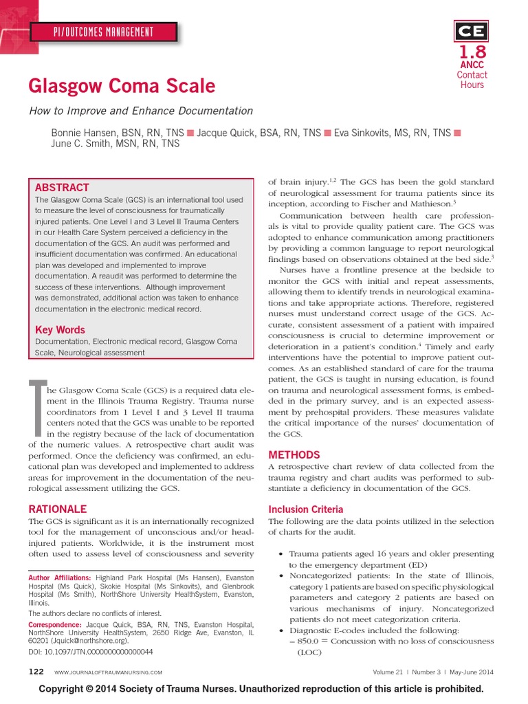 Glasgow Coma Scale How To Improve and Enhance.9 | PDF | Coma | Major Trauma