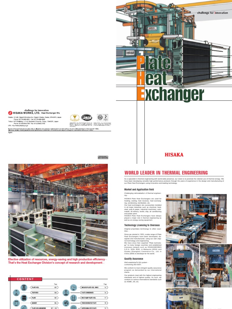 Hisaka Plate Heat Exchanger Overview | PDF | Heat Exchanger | Pipe ...