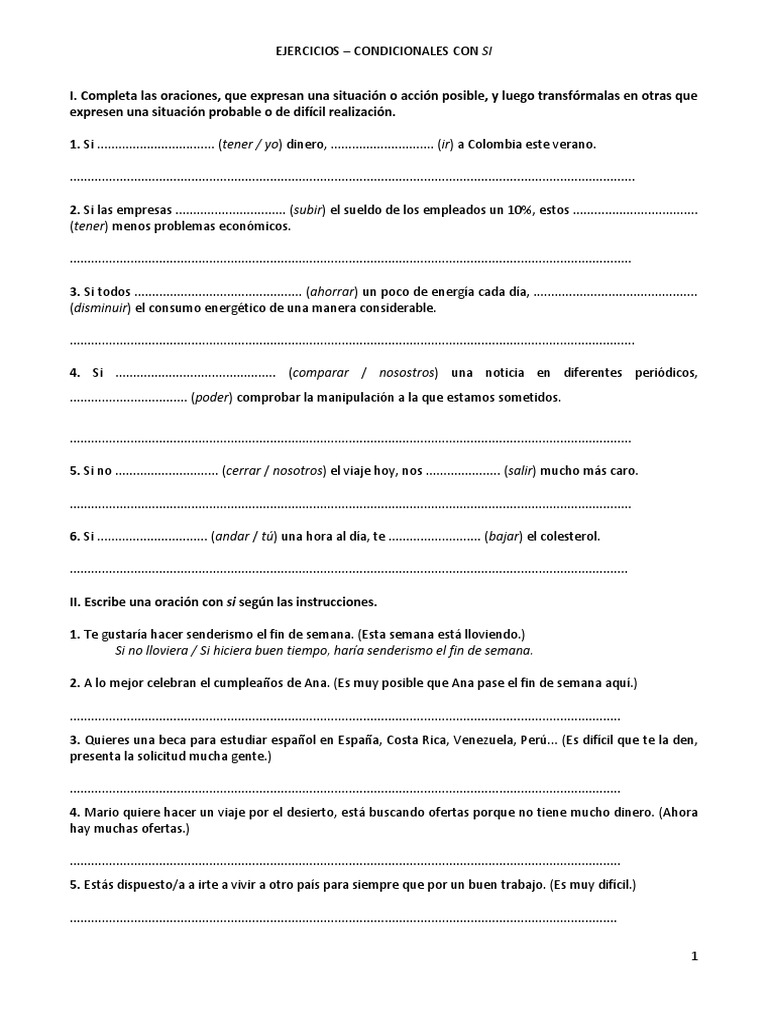 Condicionales Con Si General Ejercicios | PDF | Ocio