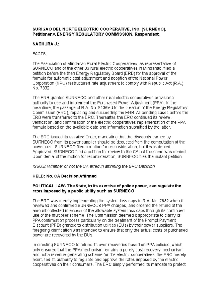 SURNECO vs. ERC: PPA Adjustment Case | PDF | Social Institutions ...