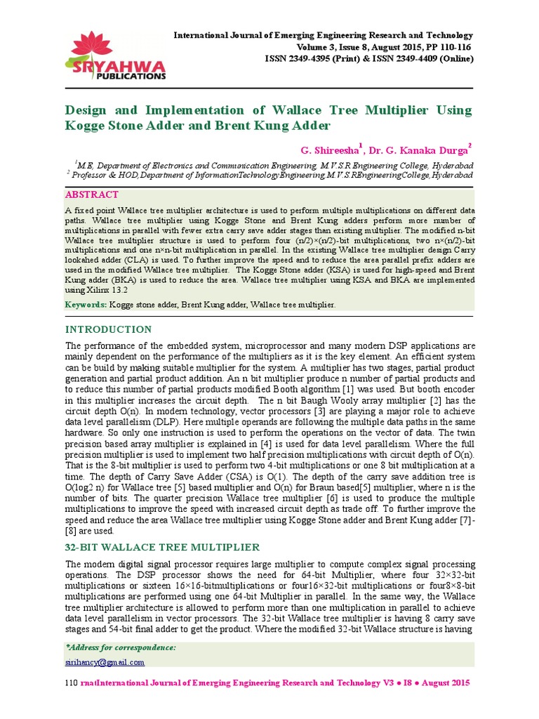 Implementation of Wallace Tree Multiplier Using Adders | PDF | Digital Signal Processor ...