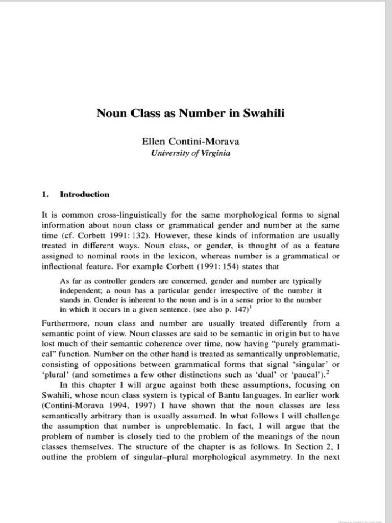 Noun Class As Number in Swahili - Ellen Contini-Morava | PDF ...