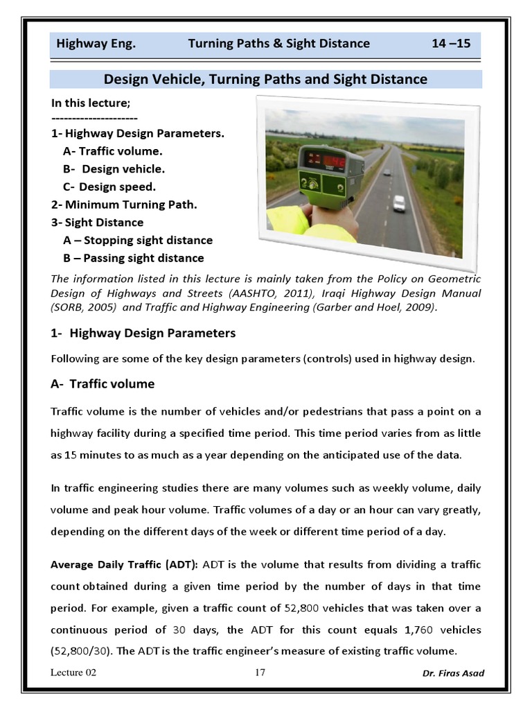 Lec 02 Highway Engineering - Design Parameters Turning Paths and Sight ...